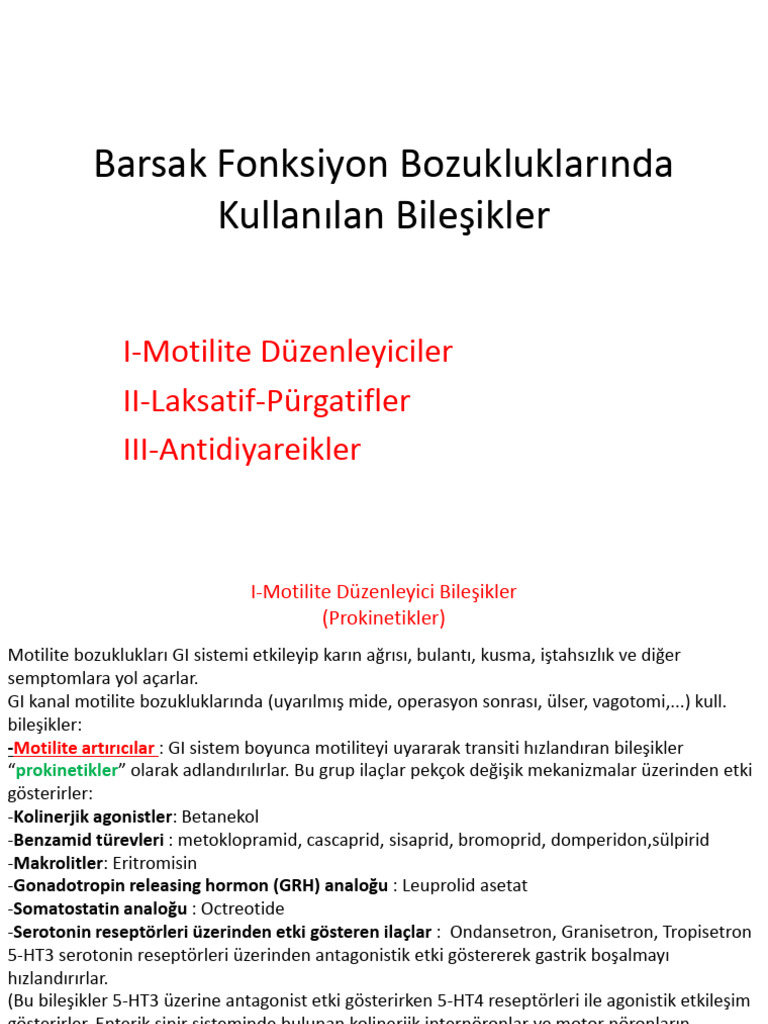 Barsak Fonksiyon Bozukluklarında Kullanılan İlaçlar | PDF
