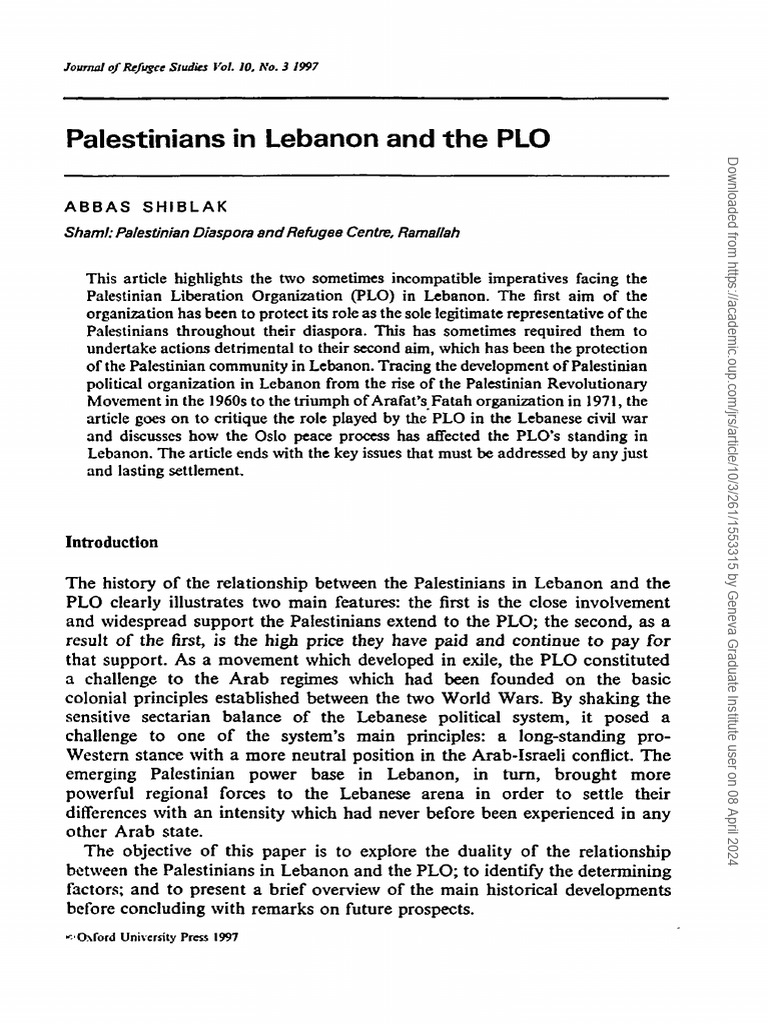 Palestinians in Lebanon and The PLO: Abbas Shiblak | PDF | Palestine ...