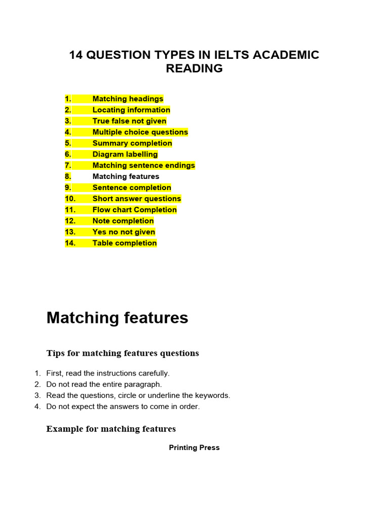 8-IELTS Academic Reading Matching features-WITH ANSWERS | PDF | Migraine | Headache