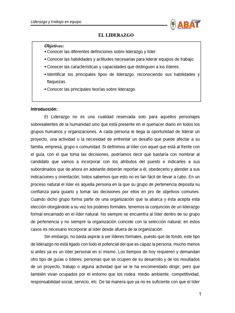 El Liderazgo | PDF | Liderazgo | Comportamiento
