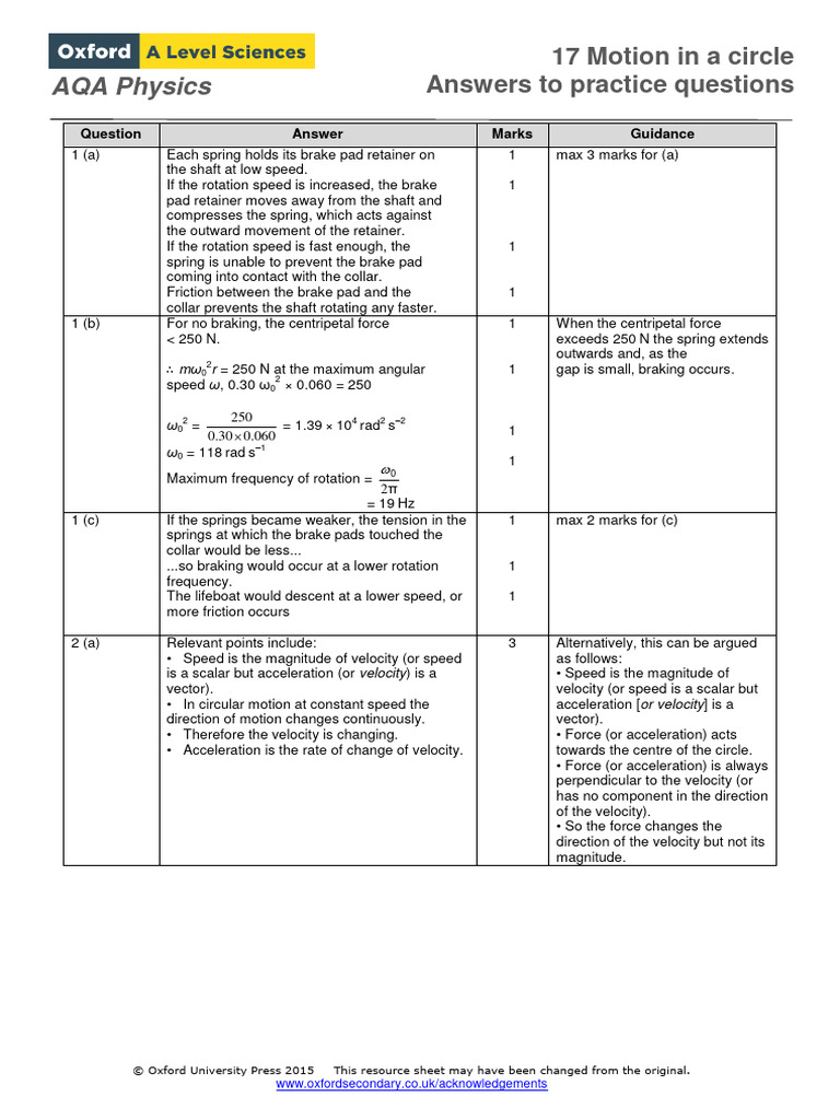 AQA Physics Chapter 17 Answers | PDF | Brake | Force