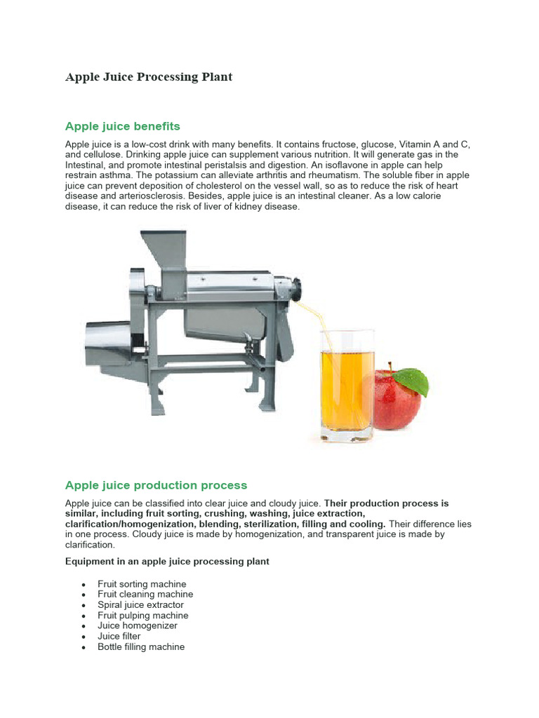 Apple Juice Processing Plant | PDF | Juice | Diet & Nutrition