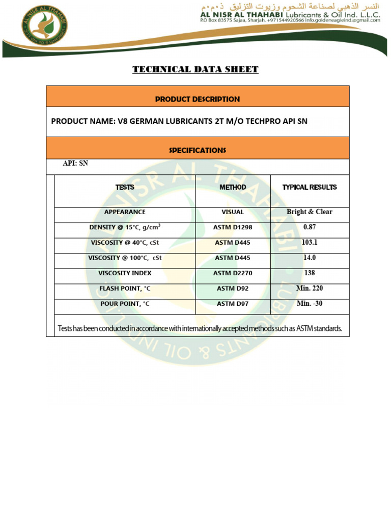 Technical Data Sheet: Product Description | PDF