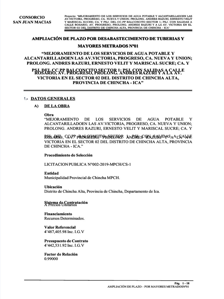 PDF Inf Ampliacion de Plazo n01 Por Mayores Metrados Obs02 Compress | PDF | Tubería (transporte ...