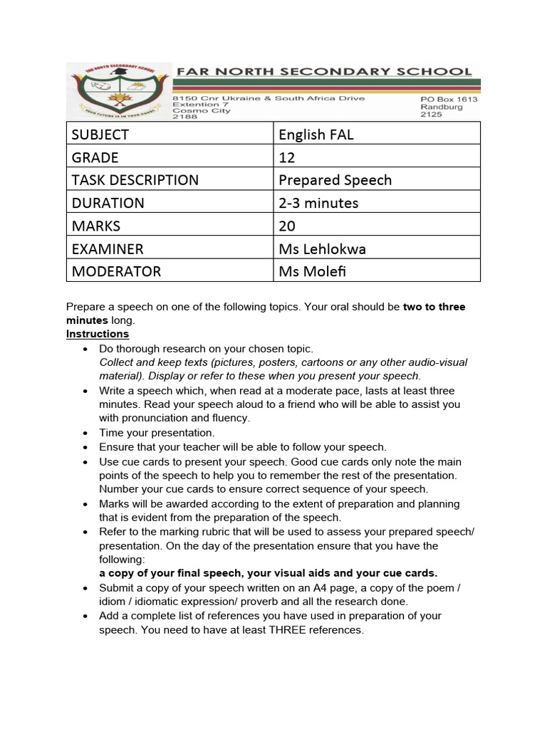 Grade 12 Fal Term 2 Orals QP | PDF | Mindset | Social Media