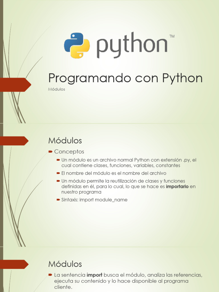 Python 4 1 Módulos | PDF | Python (lenguaje de programación) | Desarrollo de software