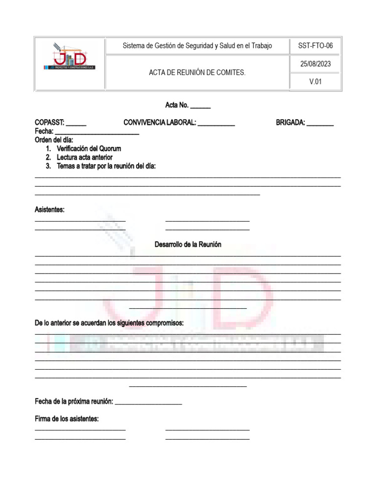 Sst-Fto-06 Acta de Reuniones Comités | PDF