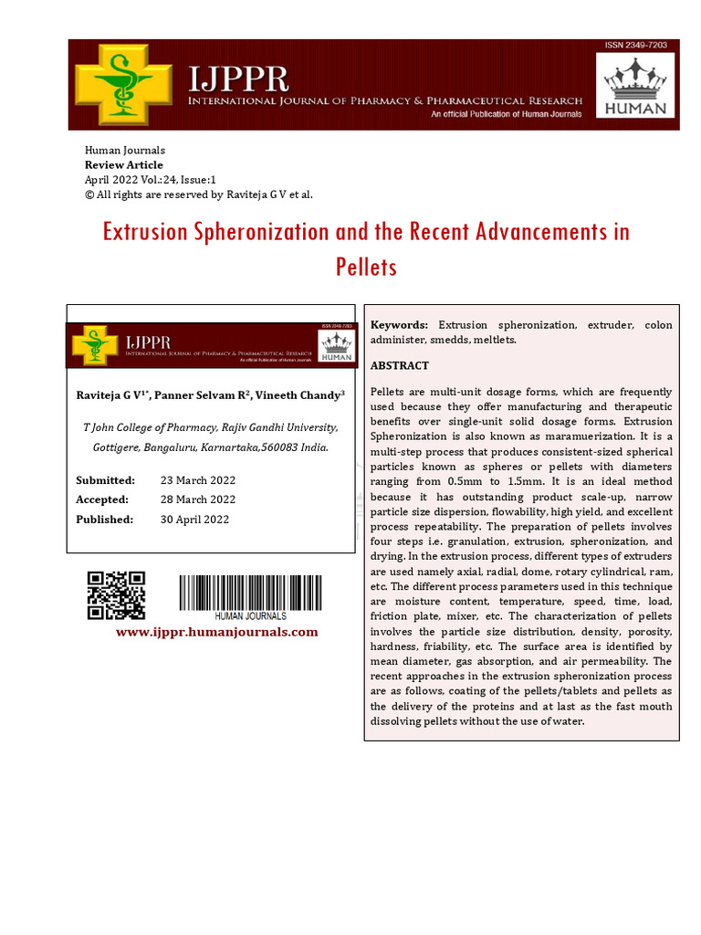 15.raviteja G V Panner Selvam R Vineeth Chandy | PDF | Extrusion | Tablet (Pharmacy)
