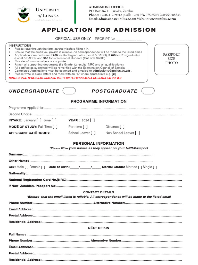 2024 UNILUS Application Form | PDF