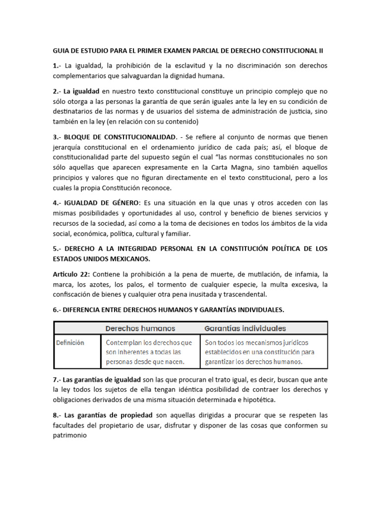 Guia de Estudio para El Primer Examen Parcial de Derecho Constitucional Ii | Descargar gratis ...