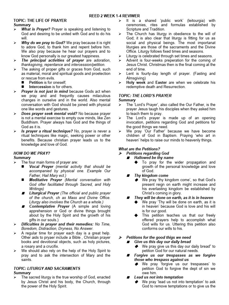 REED-2 - WEEK-1-4-REVIWER (1st Year College) | PDF | Liturgical Year ...