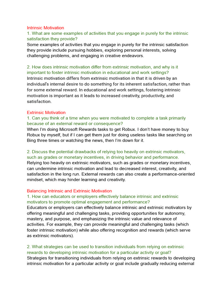 Intrinsic and Extrinsic Motivation, For Semminar | PDF | Motivational ...