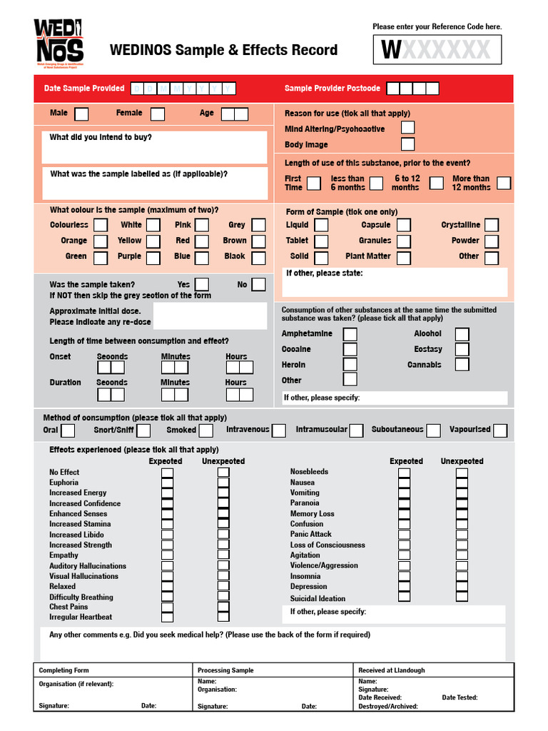 WEDINOS Sample and Effect Record Web | PDF | Psychoactive Drugs ...