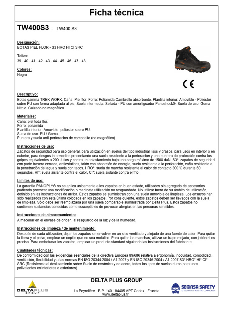 Zapato tw400 Deltaplus | PDF | Zapato