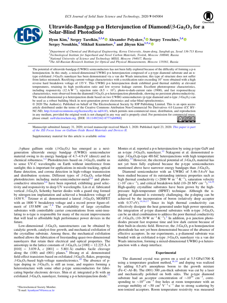 Ultrawide-Bandgap P-N Heterojunction of Diamondb-G | PDF | P–N Junction ...