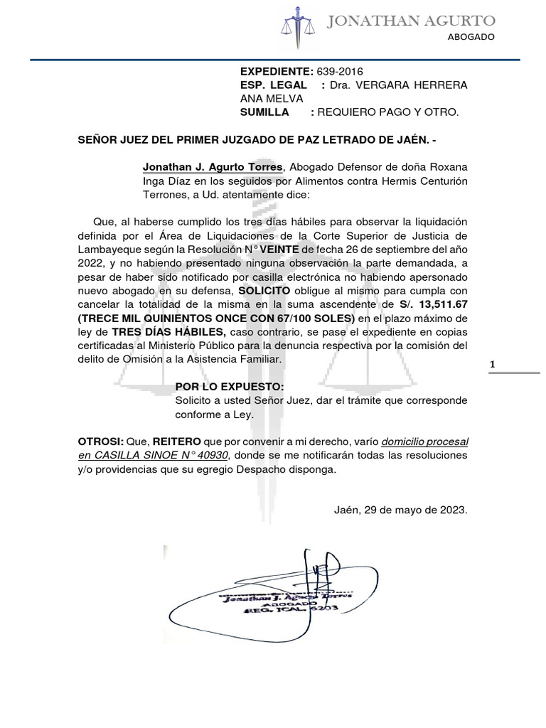 Requiero Pago y Otro. | PDF