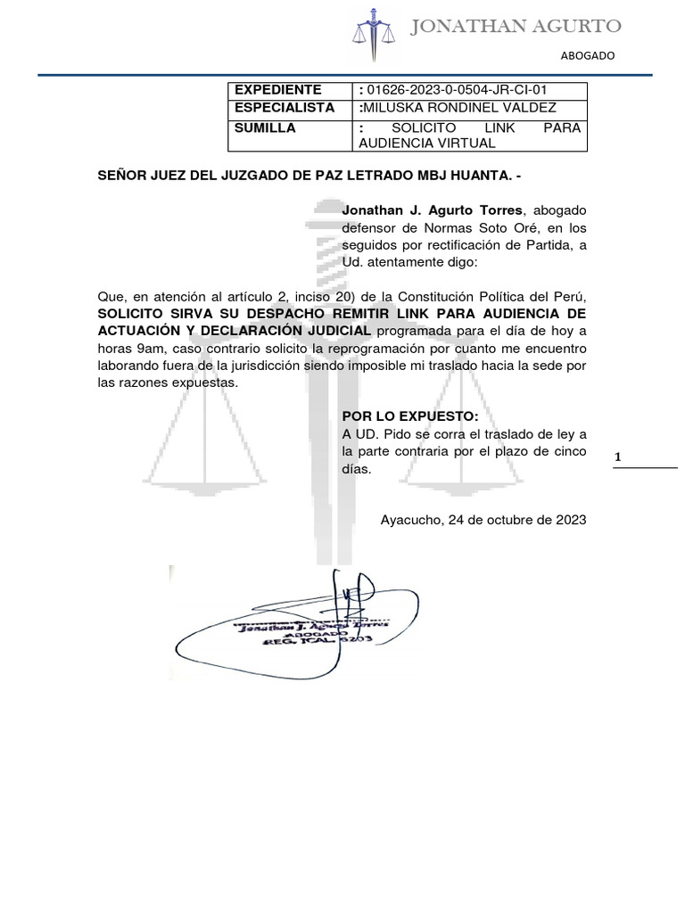 Solicito Link para Audiencia Virtual | PDF