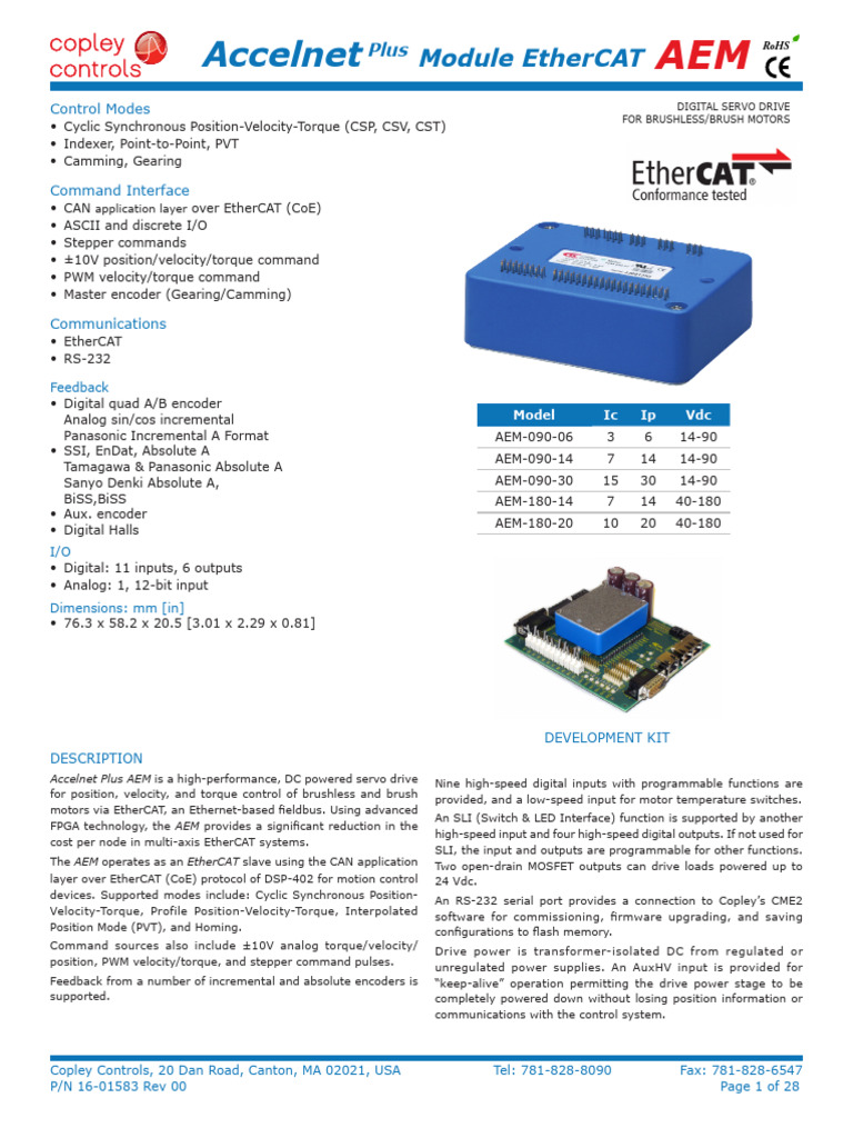 Accelnet Plus Module EtherCAT-AEM-Datasheet-Datasheet | PDF | Electronics | Computer Engineering