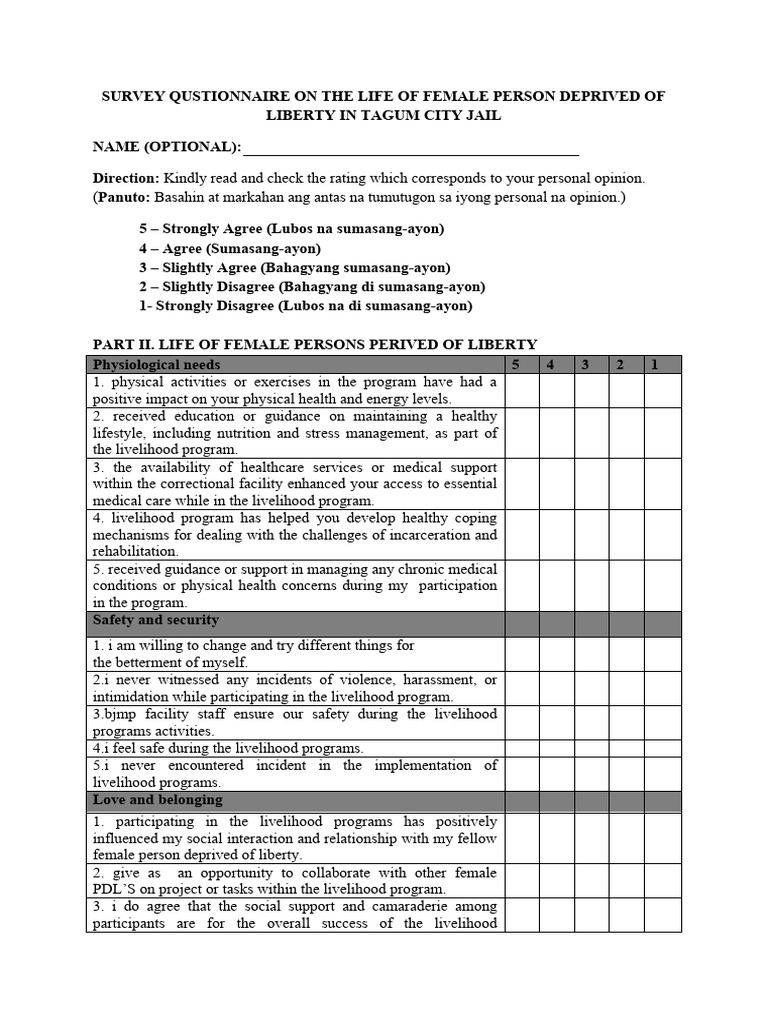 Research Questionnaire | Download Free PDF | Self Esteem | Personal ...