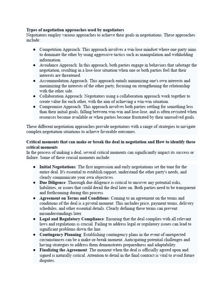 Types of Negotiation Approaches Used by Negotiators | PDF | Negotiation | Bargaining