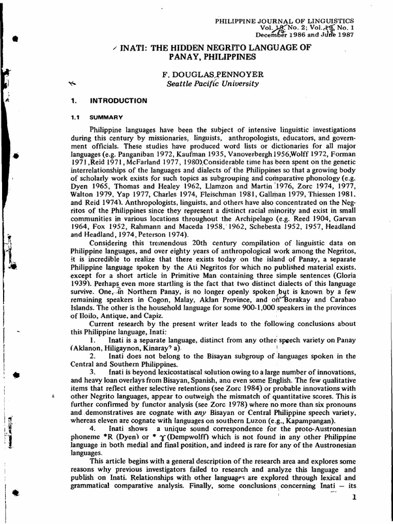 03 - Inati - The Hidden Negrito Language of Panay, Philippines | PDF ...
