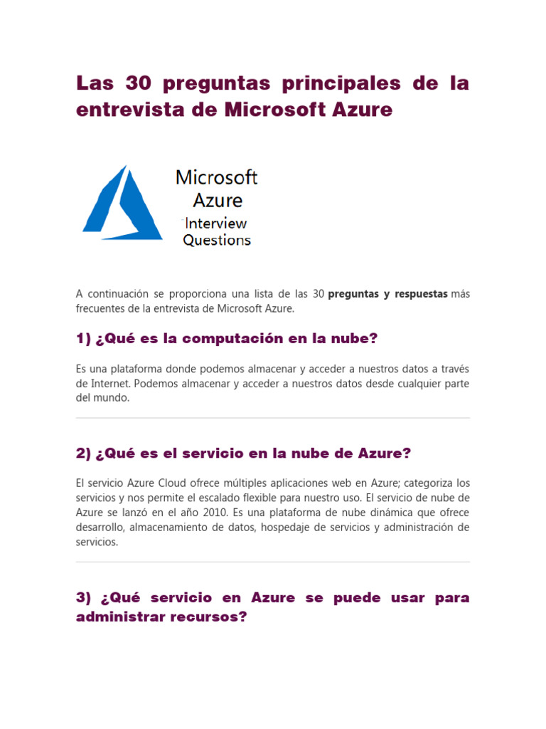Las 30 Preguntas Principales de La Entrevista de Microsoft Azure | PDF | Microsoft Azure ...