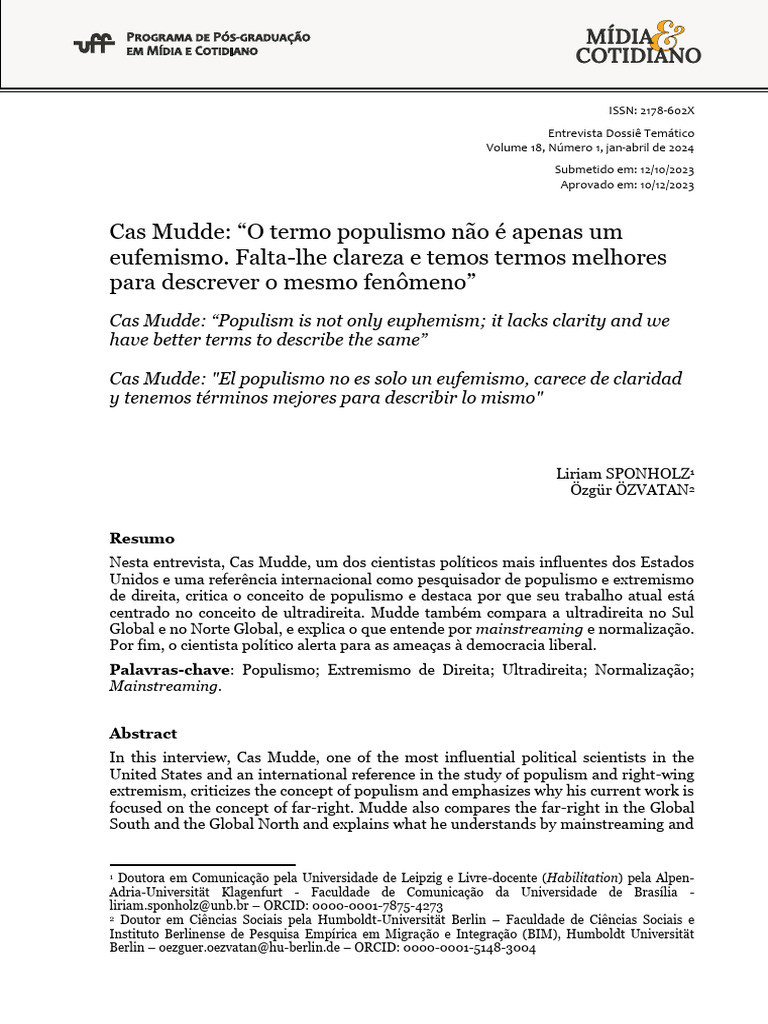 Entrevista Cas Mudde Sobre o Termo Populismo | PDF | Política de extrema-direita | Populismo