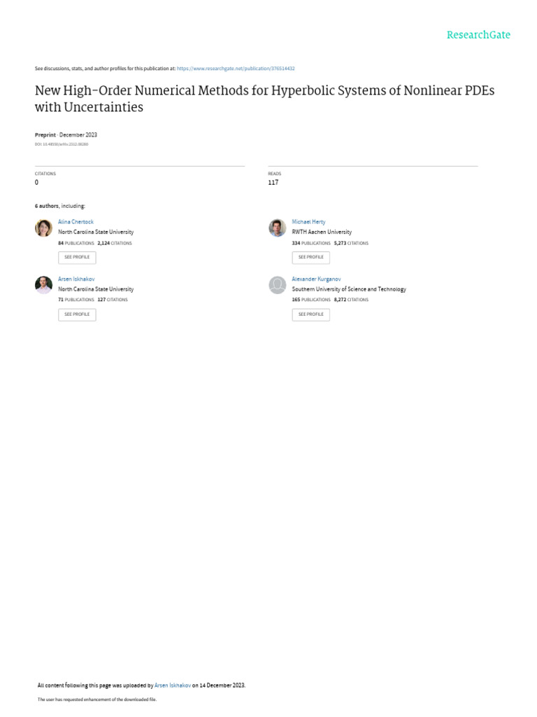 New High-Order Numerical Methods For Hyperbolic Systems of Nonlinear Pdes With Uncertainties ...