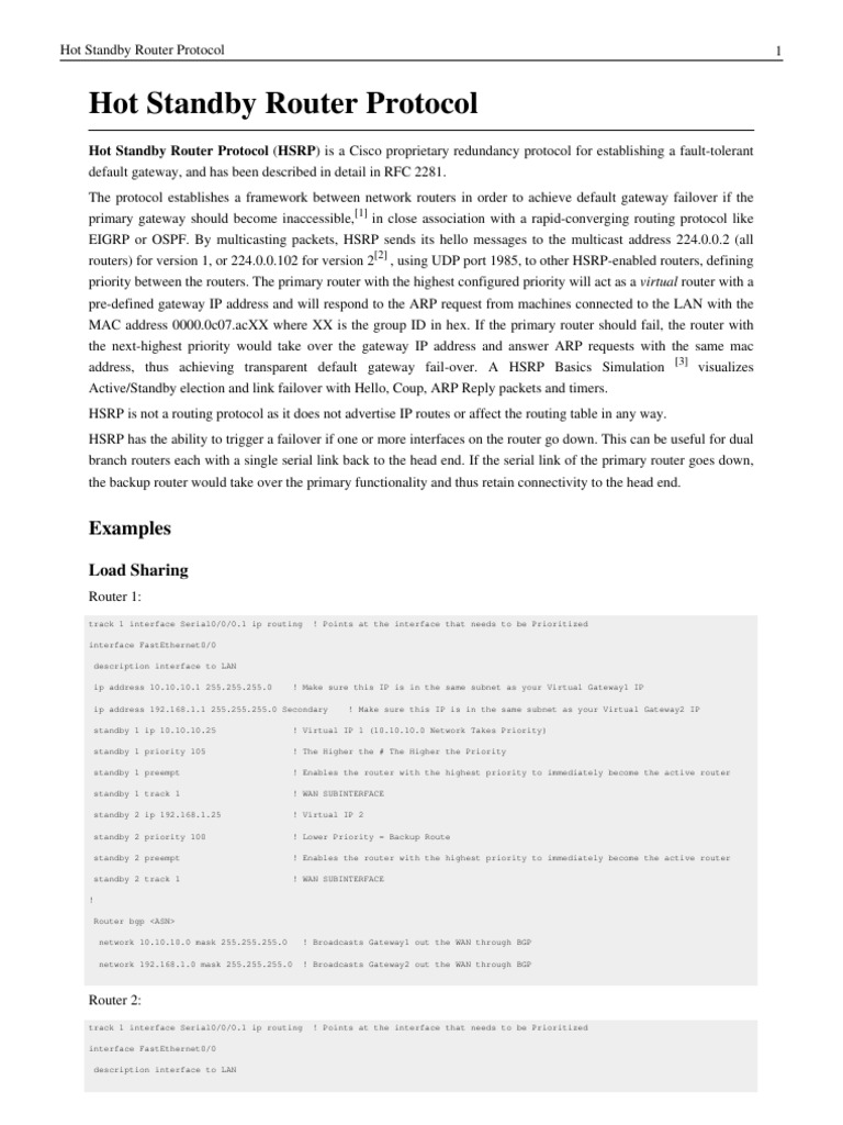 Hot Standby Router Protocol | PDF | Ip Address | Router (Computing)