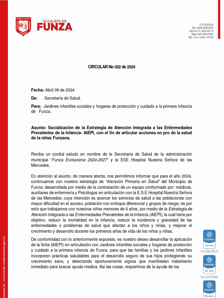 22.circular 022 de 2024 SocializaciÃ N Estrategia AIEPI en Establecimientos Primera Infancia ...