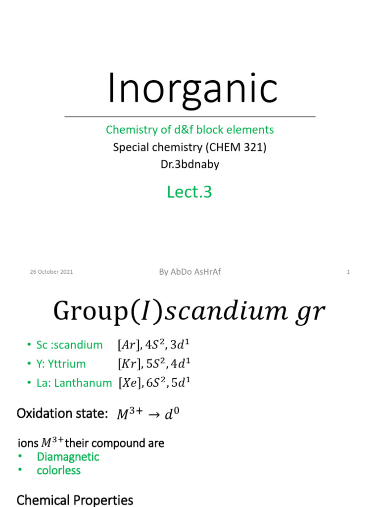 Chemistry of D&F Block Elements Lec3 | PDF | Zirconium | Chemical Reactions
