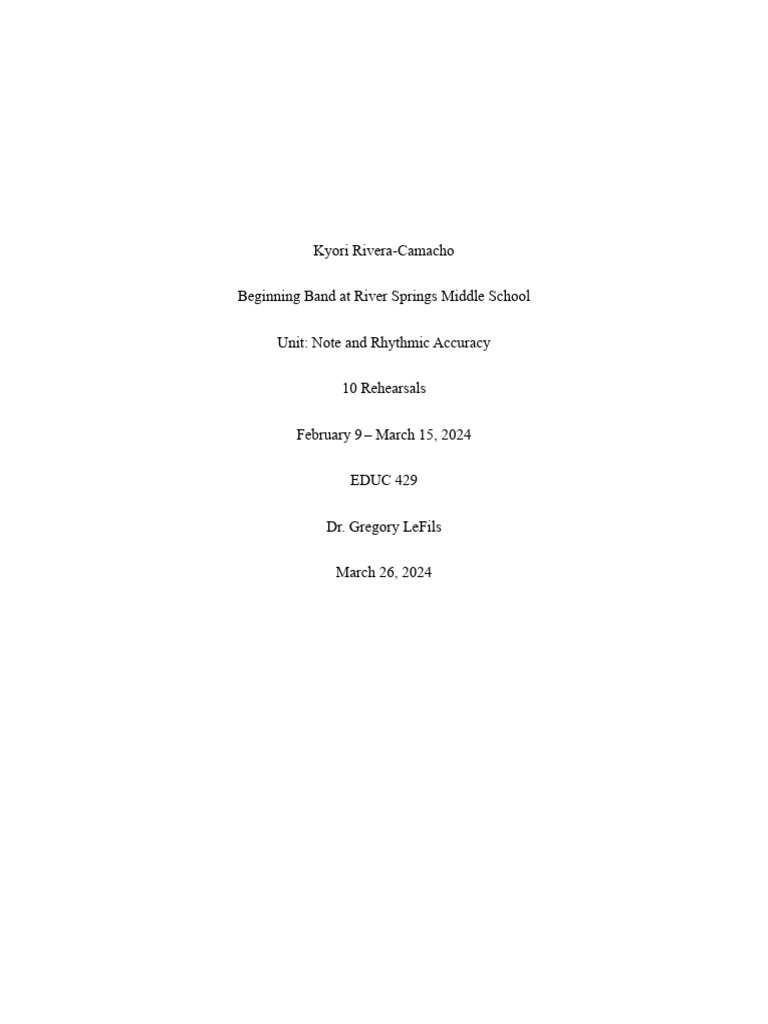 Final Unit Plan Kyori Rivera-Camacho | PDF | Tempo | Rhythm