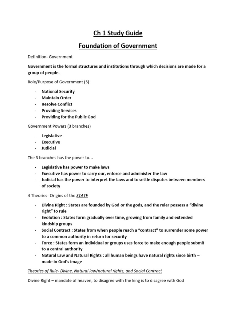 US GOV CH 1 Study Guide | PDF | Government | Social Contract