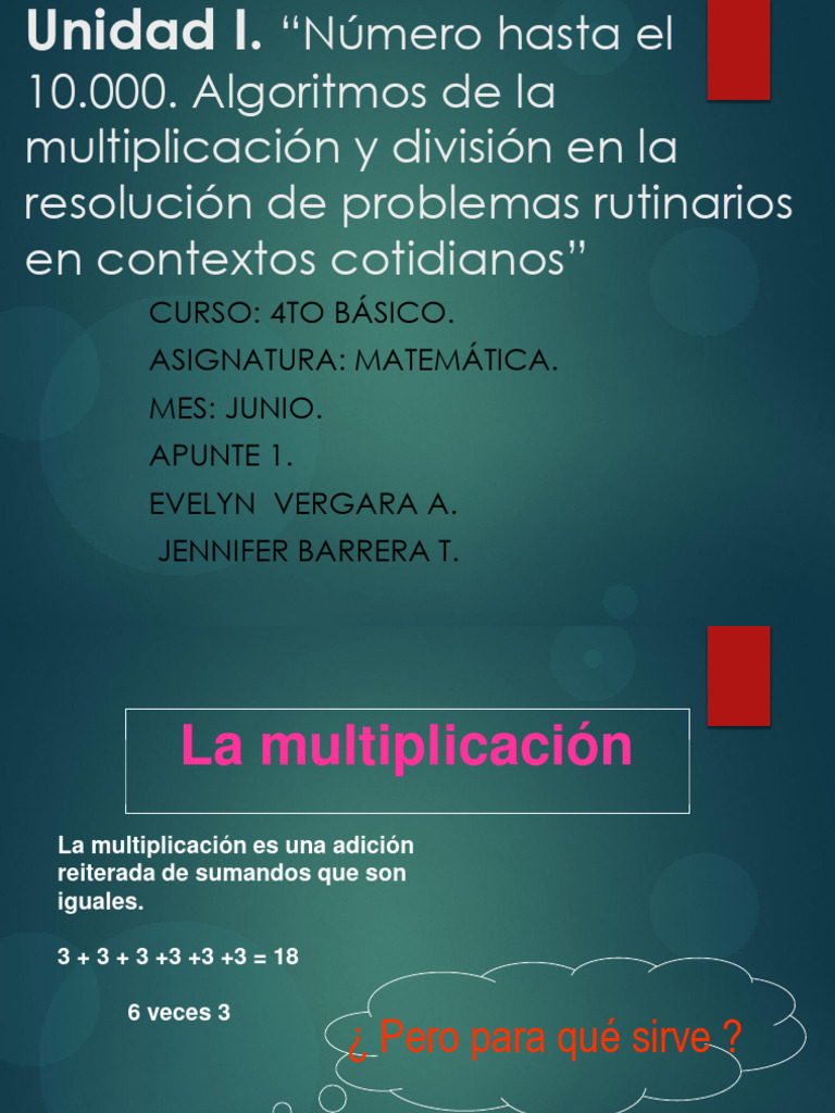 Presentación Sobre Algoritmos Matemáticos Básicos | PDF | Multiplicación | Aritmética