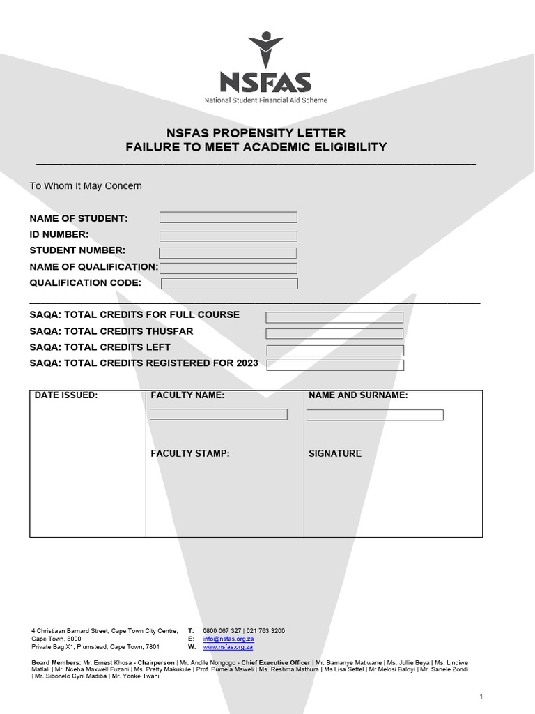 NSFAS Propensity Letter for Ineligibility | PDF | Self-Improvement