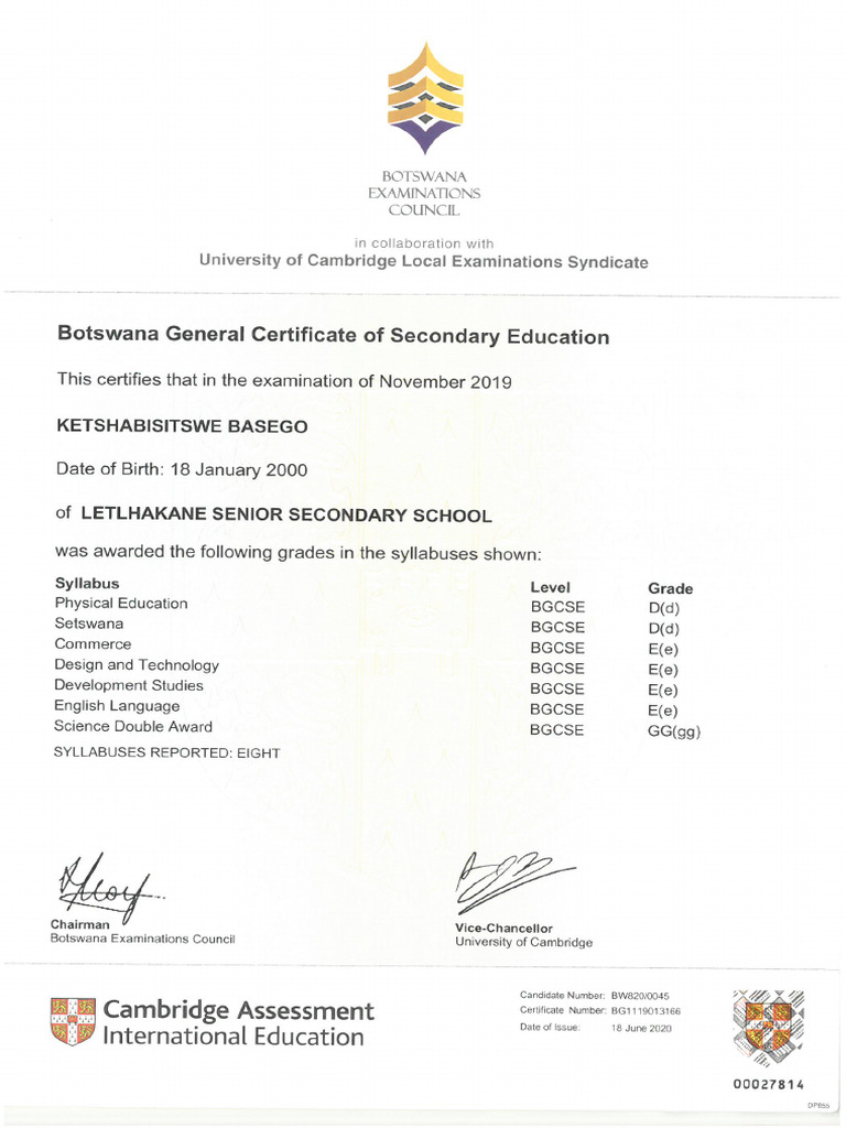 Bgcse Certificate | PDF