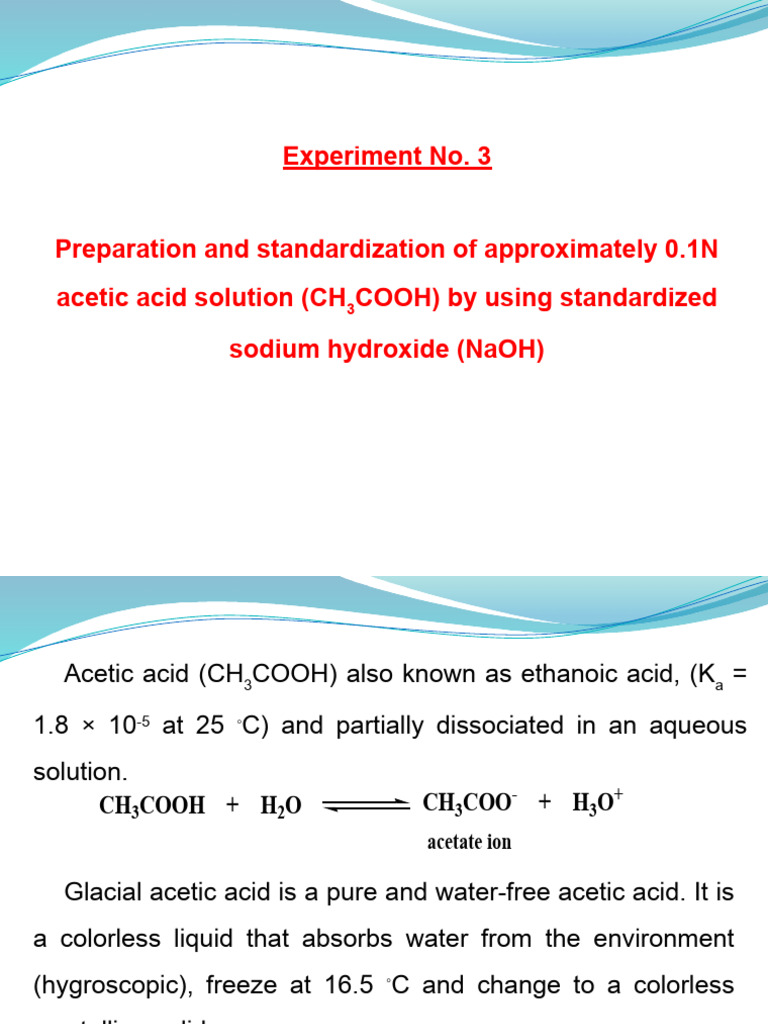 Preparation Standardization of CH3COOH Finding Volume o Acid in VINEGAR | PDF | Acetic Acid | Acid