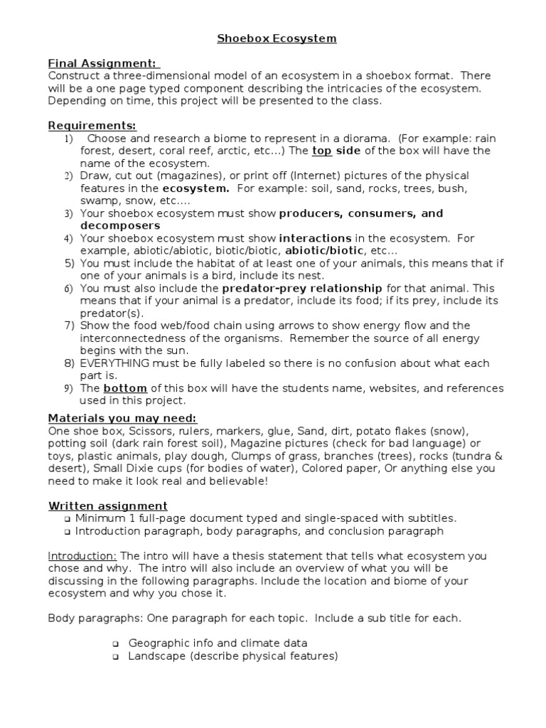 Shoebox Ecosystem | PDF | Ecosystem | Predation