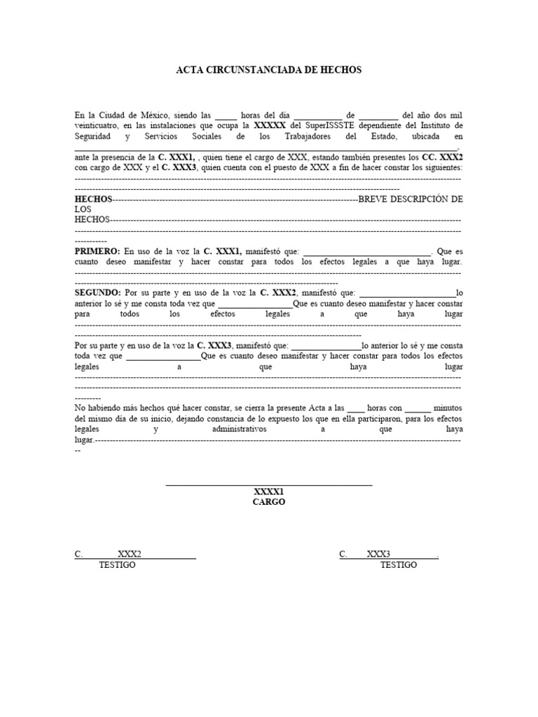 Acta Circunstanciada de Hechos FORMATO 2024 | PDF Acta Circunstanciada de Hechos FORMATO 2024 | PDF