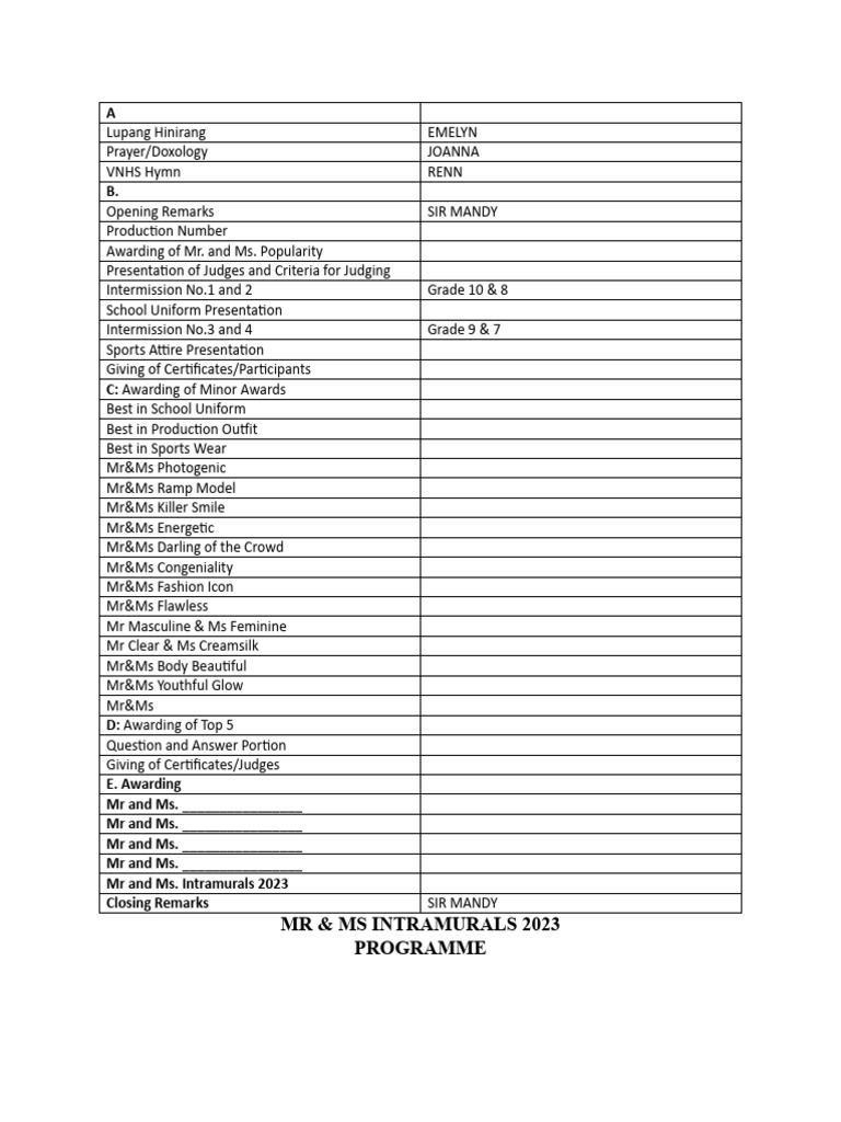 Mr. and Ms. Intramurals 2023 Program | PDF