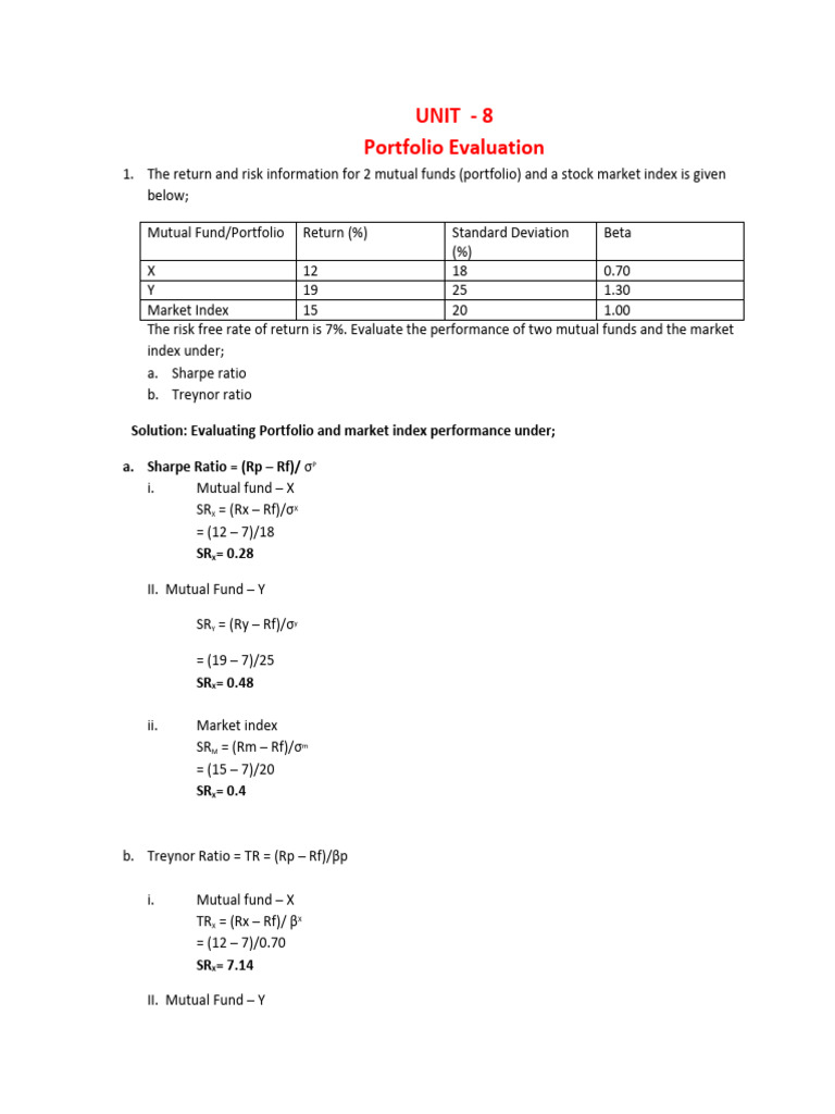 Portfolio Evaluation | PDF | Sharpe Ratio | Beta (Finance)