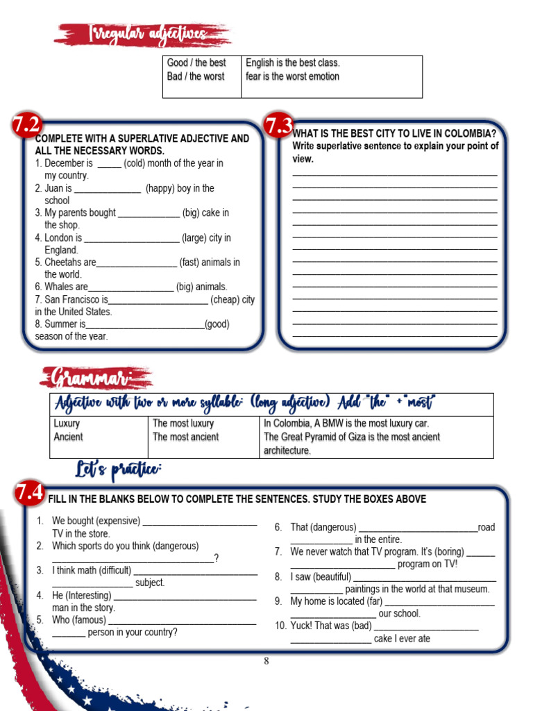 Superlative Adjectives Practice Worksheet | PDF
