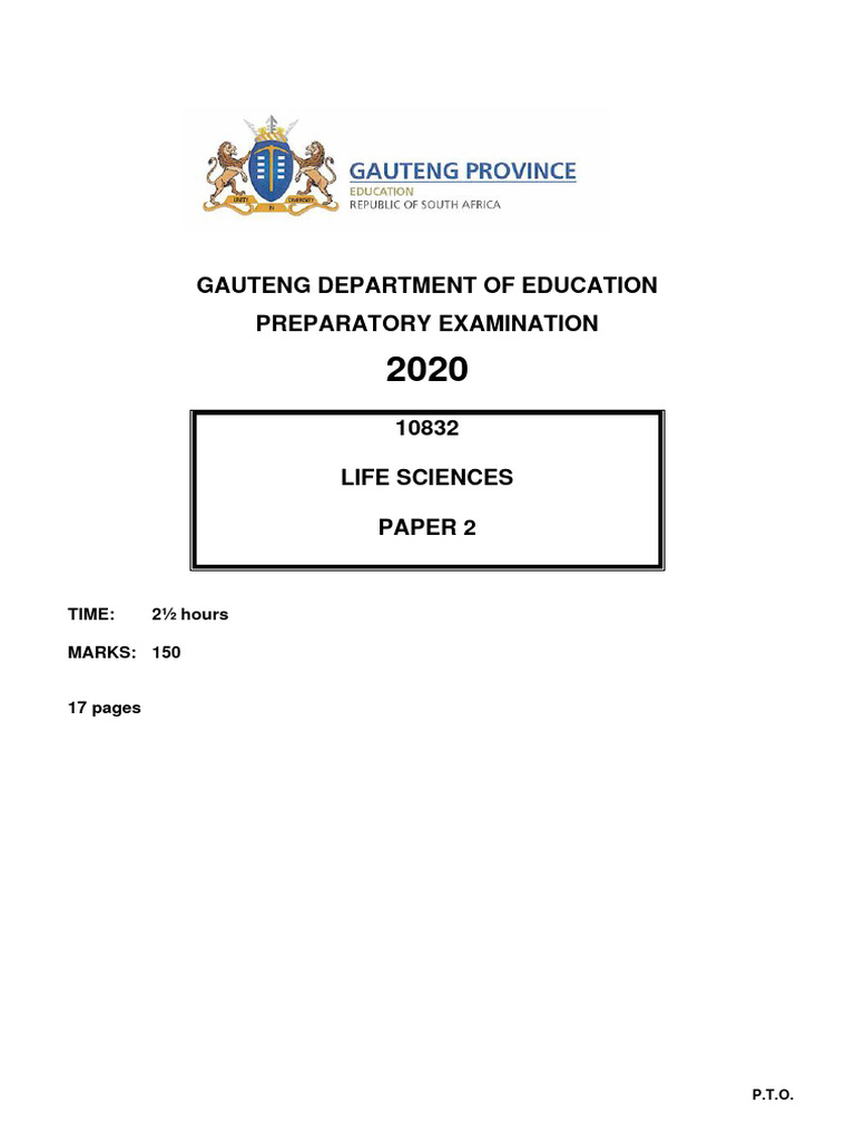Grade 12 NCS Life Sciences P2 (English) 2020 Preparatory Question Paper ...