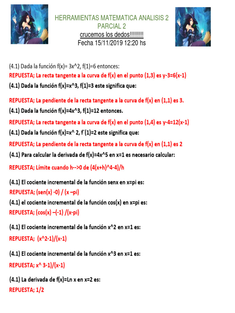 Preguntero Matematicas II Analisis 15-11-19 12hs | PDF | Integral | Derivado