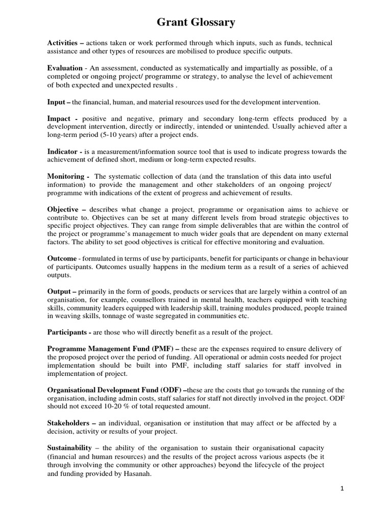 Grant Management Terminology Explained | PDF | Evaluation | Goal