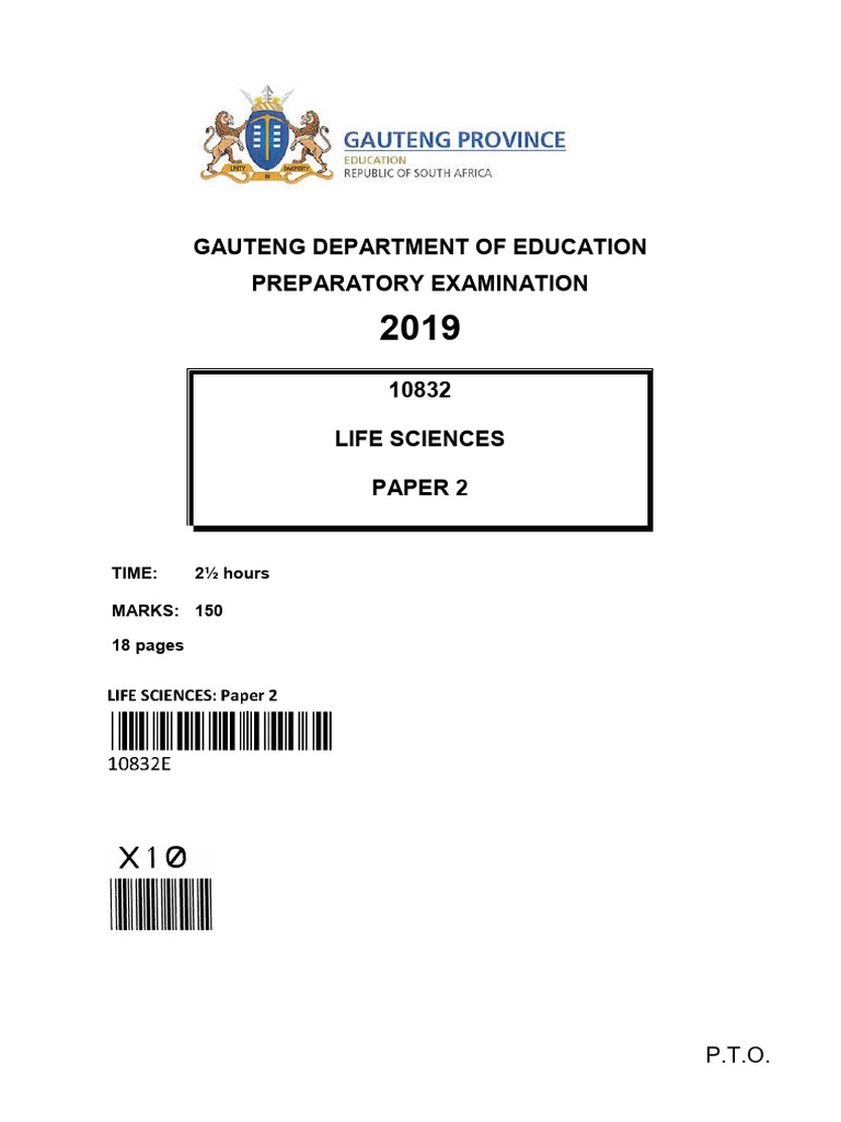 Grade 12 NSC Life Sciences P2 (English) X10 2019 Preparatory Examination Question Paper | PDF ...