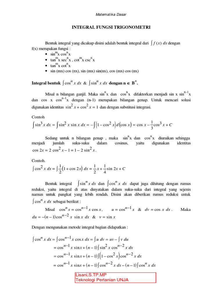 3.1. Integral Fungsi Trigonometri | PDF
