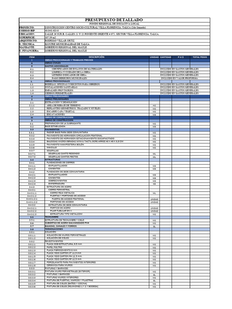 Anexo Nº8 - Presupuesto Detallado | PDF | Materiales | Ingeniero civil
