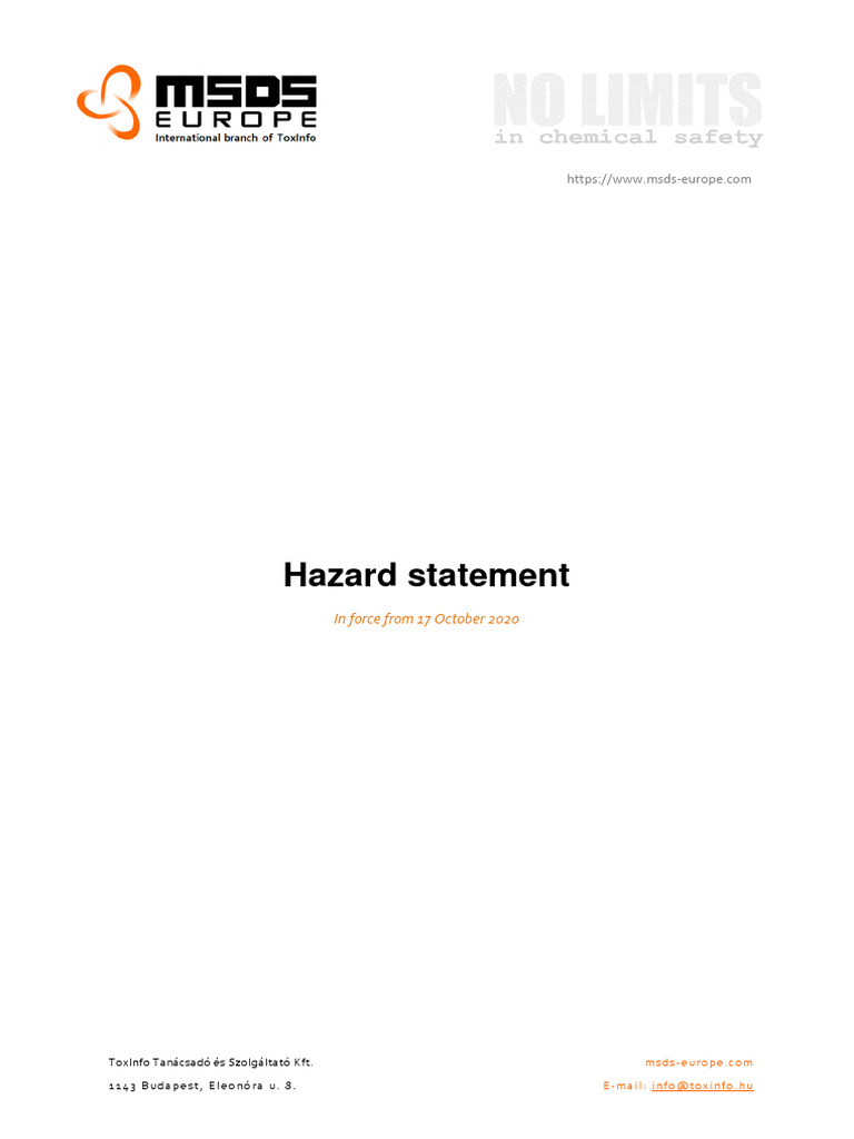 Hazard Statement | Download Free PDF | Explosion | Toxicity