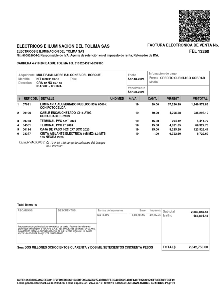 Factura Electricos | Descargar gratis PDF | Pagos | Servicios (economía)